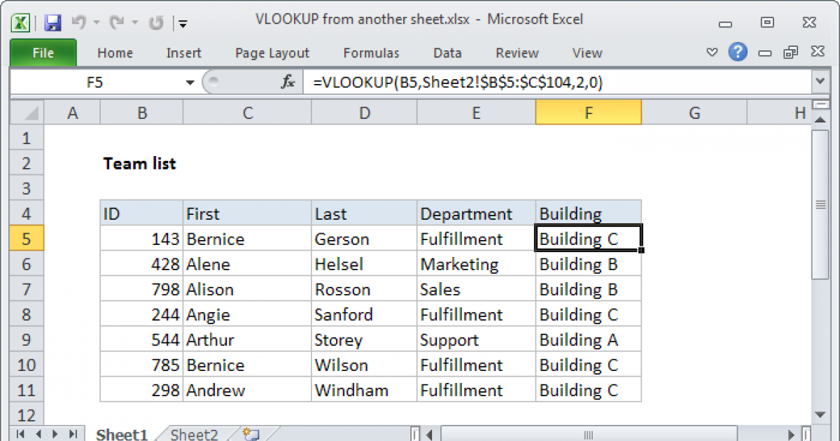 VLOOKUP From Another Sheet Excel Formula Exceljet